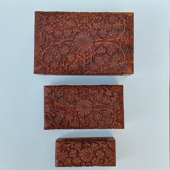 Storage & Organization | 3 Hand Carved Wood Nesting Boxes | Poshmark